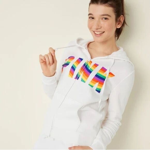 PINK Victoria's Secret | Tops | Vspink Optic White Classic Logo Pride ...